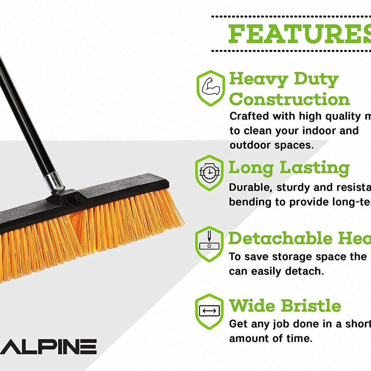 Alpine Heavy Duty 18'' Push Broom for Floor Cleaning Stiff Bristle Bru ...